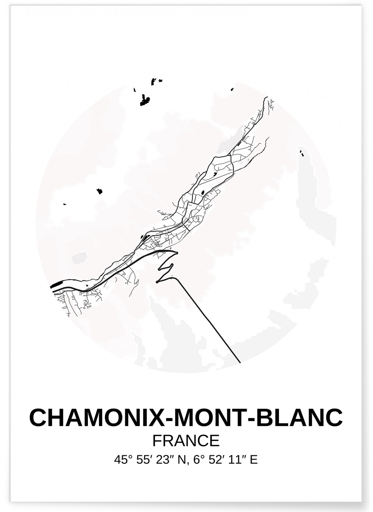 Carte Chamonix-Mont-Blanc, Affiche Ville à afficher dans le salon | L ...
