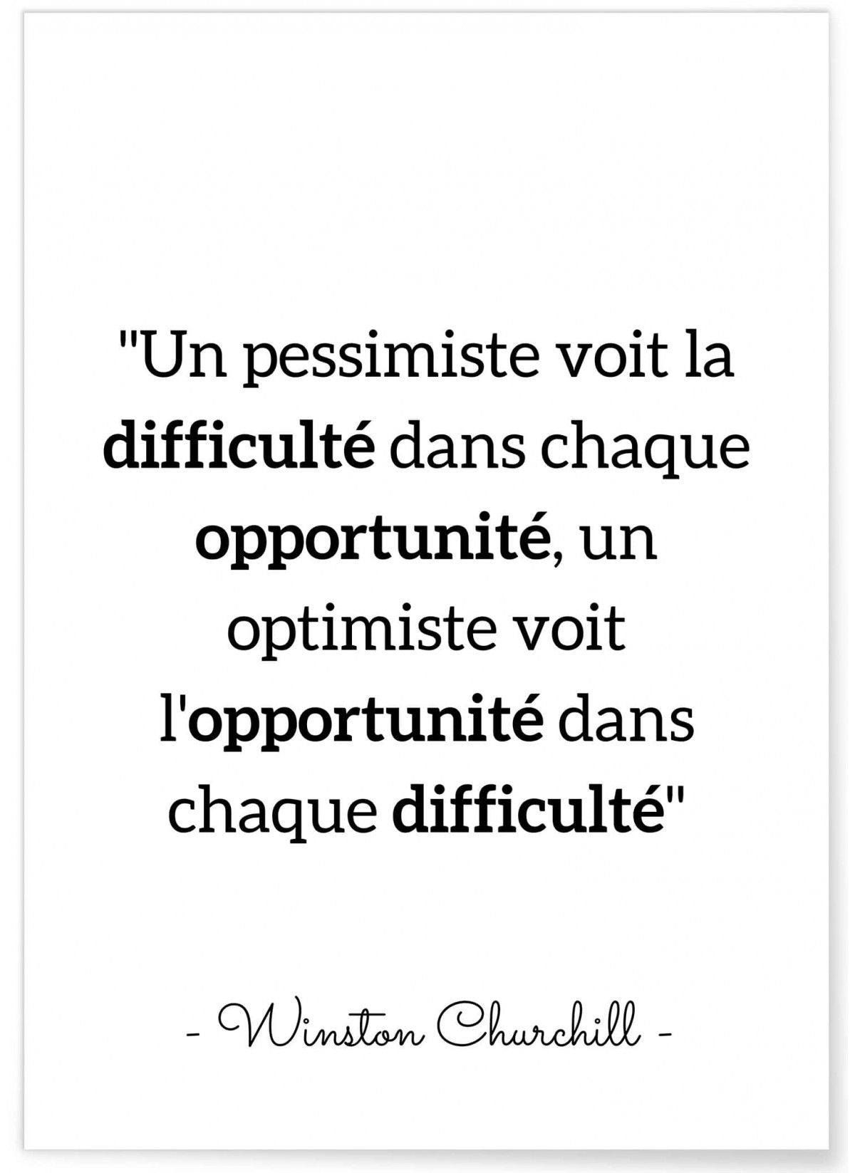 Affiche citation Winston Churchill "Un pessimiste voit la difficulté ...