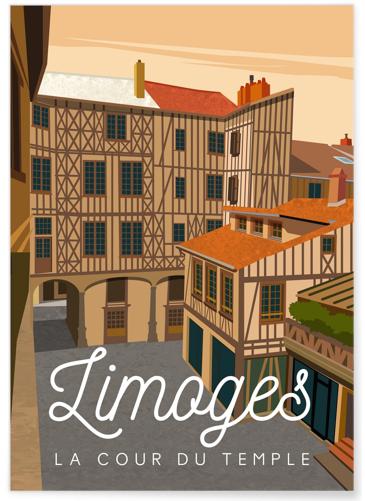 Affiche ville Limoges - La cour du Temple, Art mural, illustration | L ...