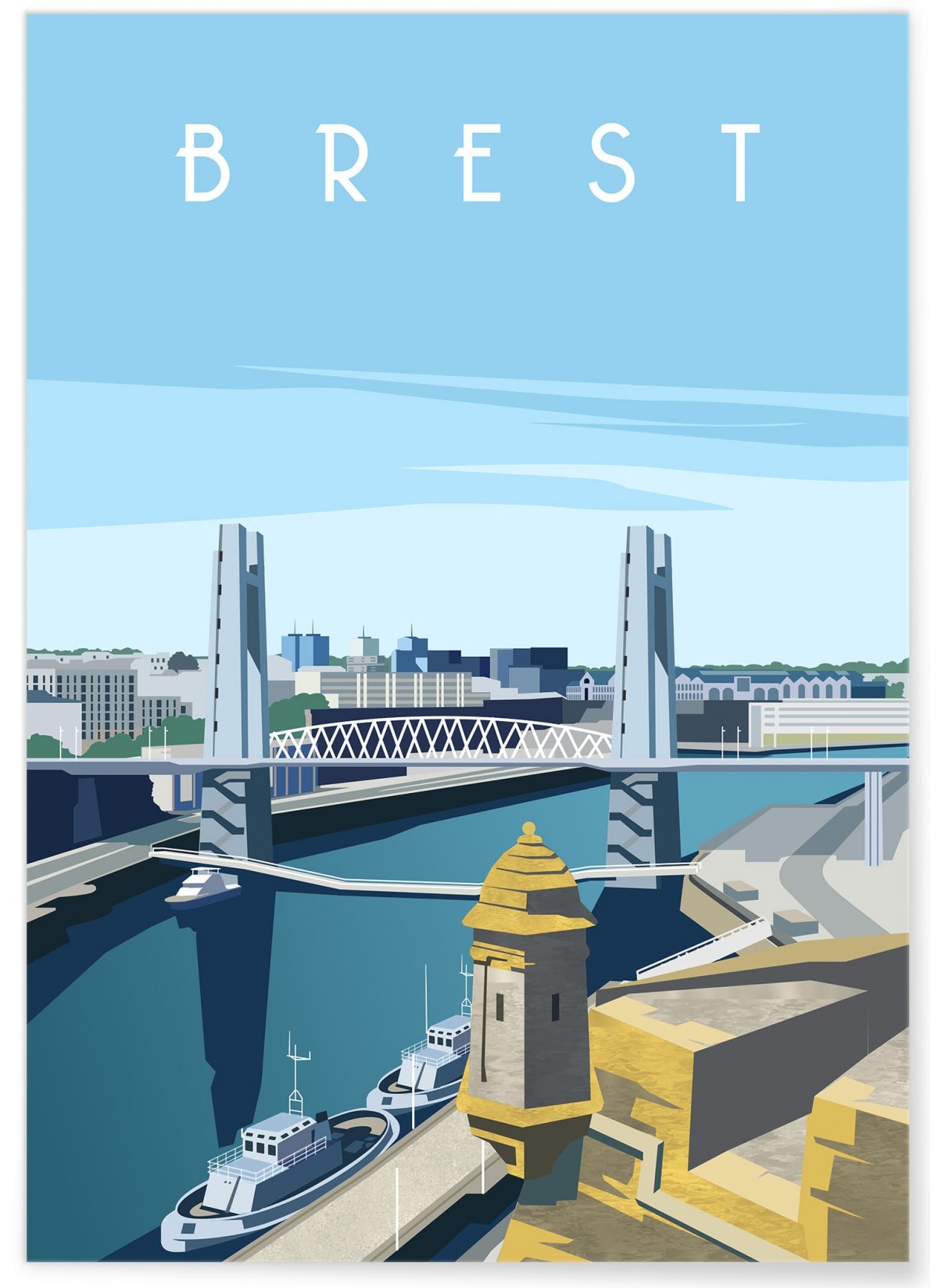 Affiche ville Brest 2, décoration murale, illustration | L’Afficherie