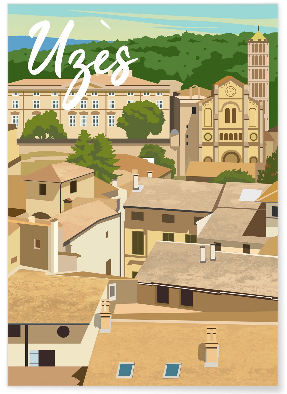 Affiche ville Uzès, décoration murale, illustration | L’Afficherie