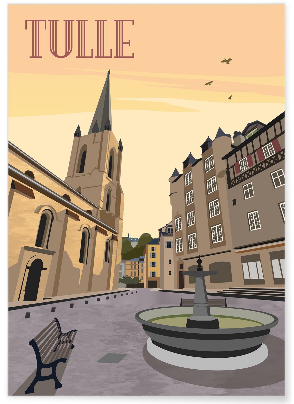 Affiche ville Tulle, déco murale, illustration | L’Afficherie