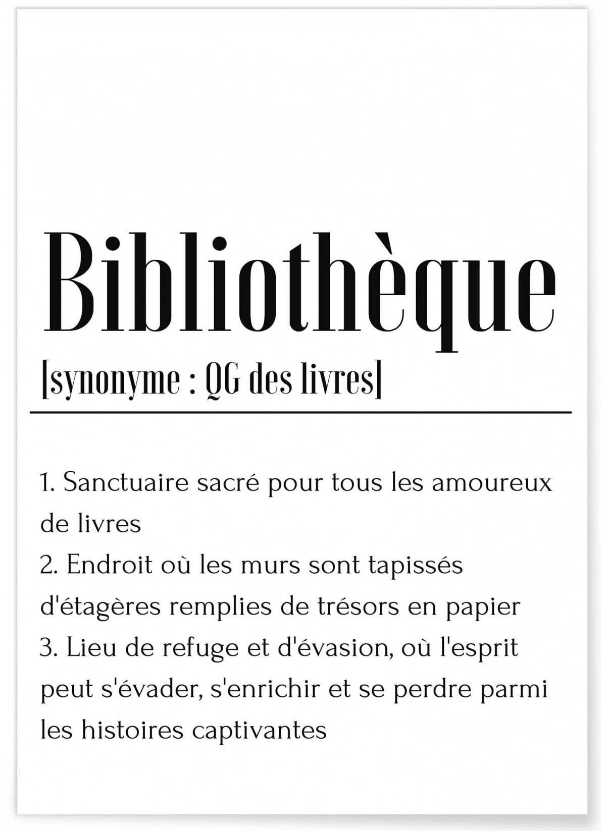 Affiche Définition Bibliothèque, décoration murale | L’Afficherie
