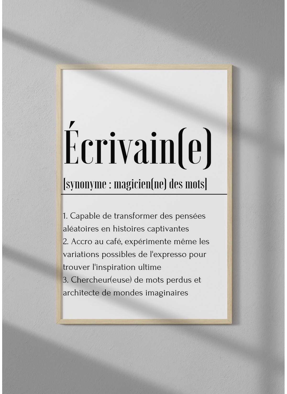 Affiche Définition Écrivain(e), décoration murale | L’Afficherie
