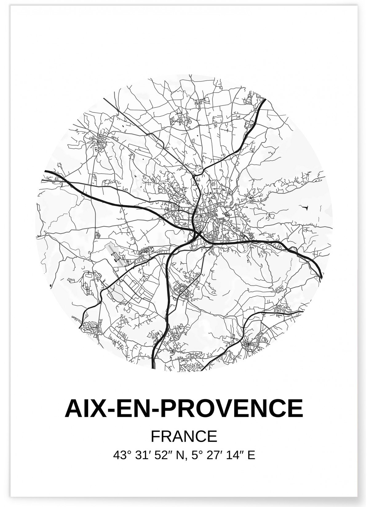 Affiche carte de ville de France, Aix-en-Provence | L’Afficherie