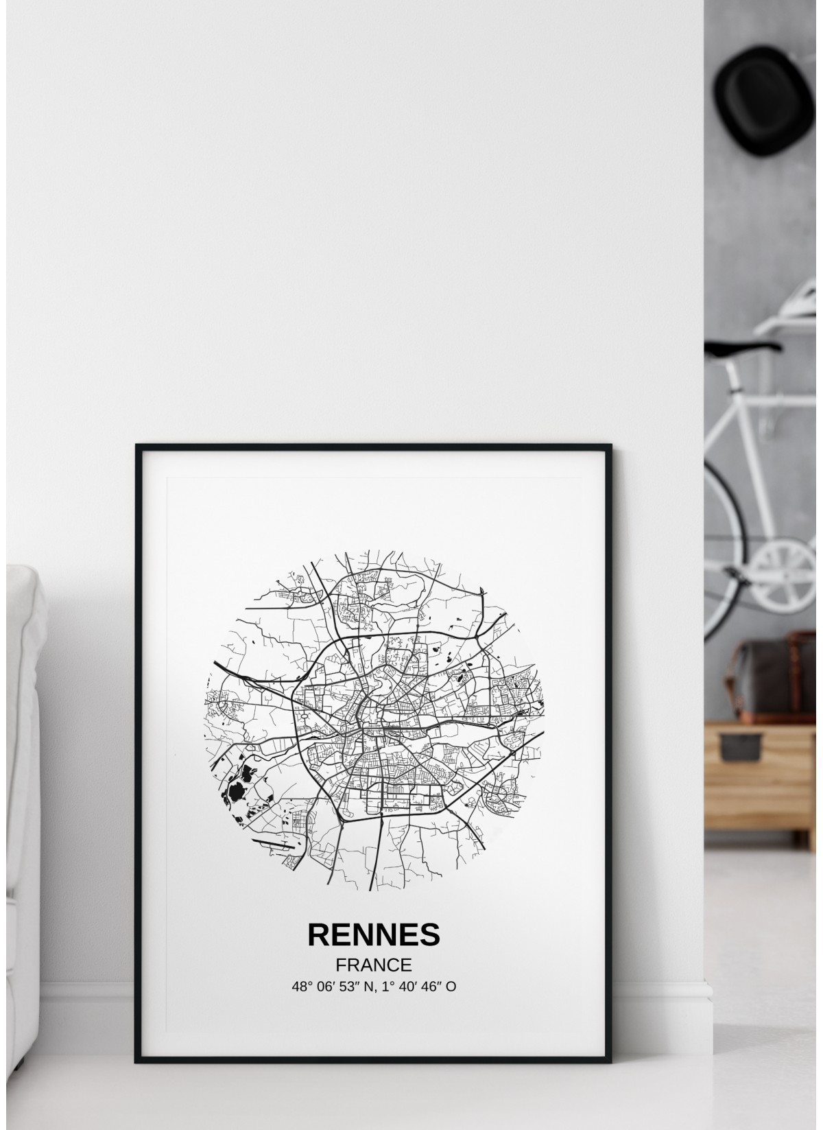 Affiche carte de ville de France, Rennes | L’Afficherie