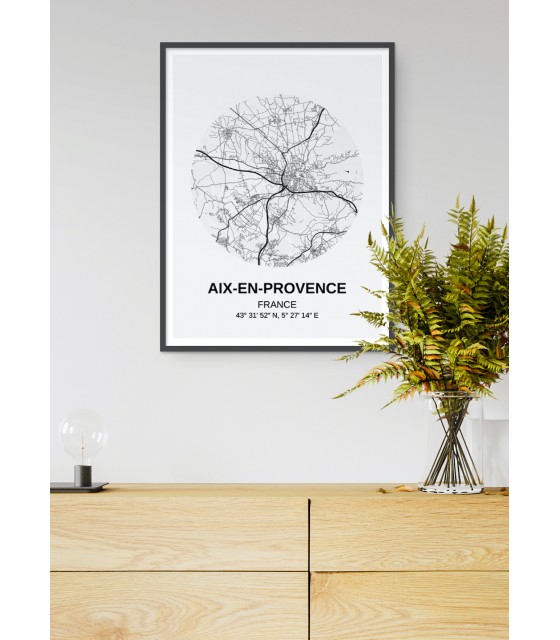 Affiche carte de ville de France, Aix-en-Provence | L’Afficherie