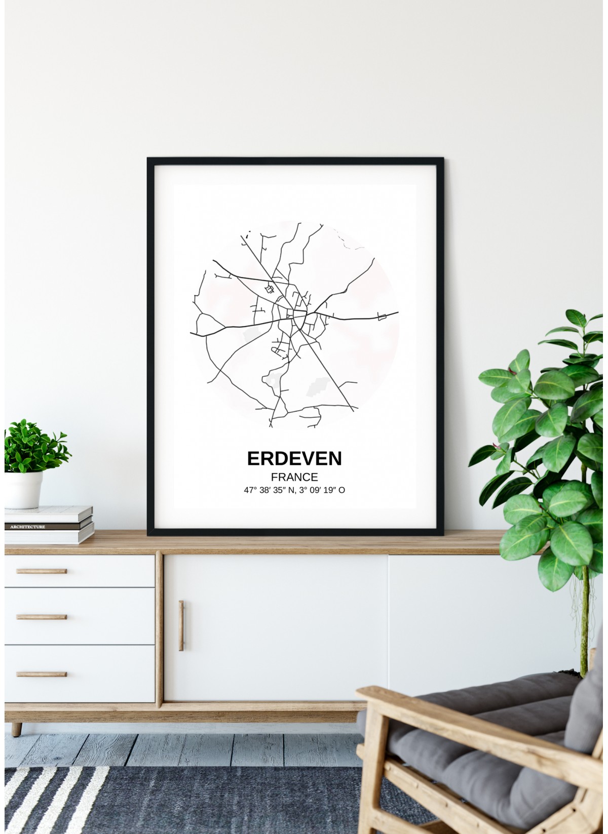 Carte Erdeven, Poster Ville à afficher dans le salon | L’Afficherie