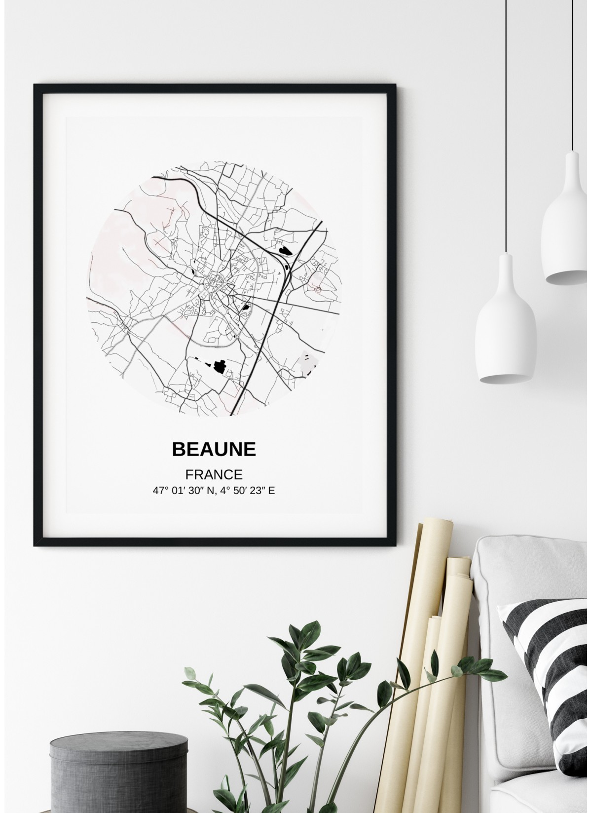 Carte Beaune, Affiche Ville à afficher dans le salon | L’Afficherie