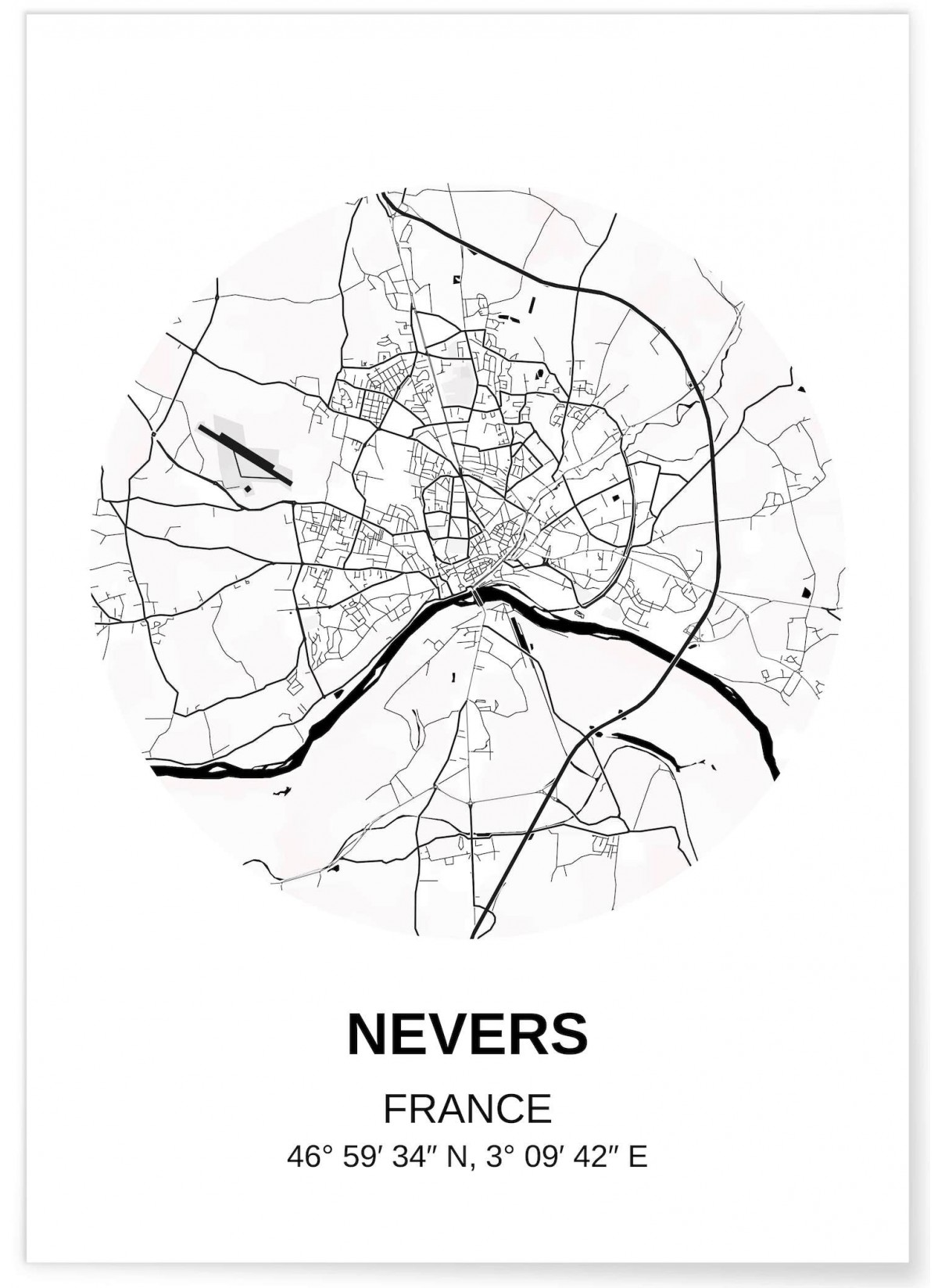 Affiche carte de ville de France, Nevers | L’Afficherie