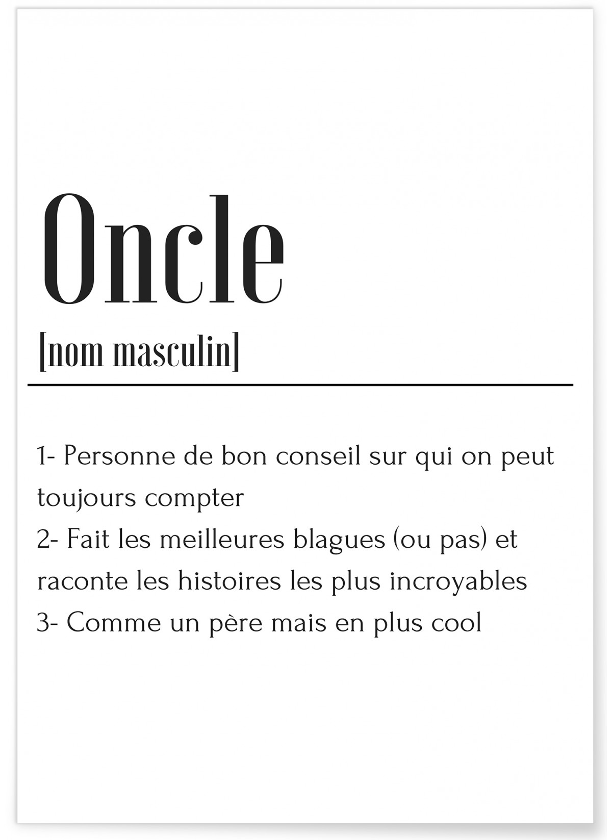 Poster définition Oncle à offrir pour un cadeau original | L’Afficherie