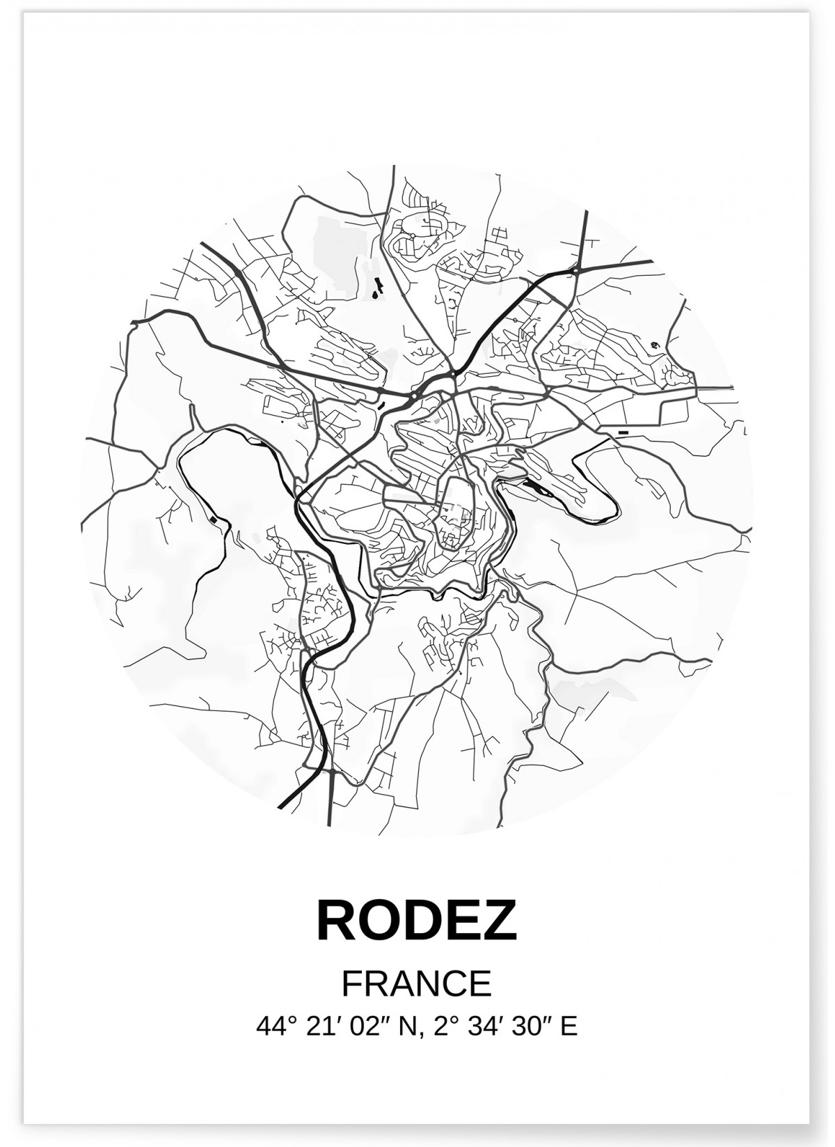 Affiche carte de ville de France, Rodez | L’Afficherie