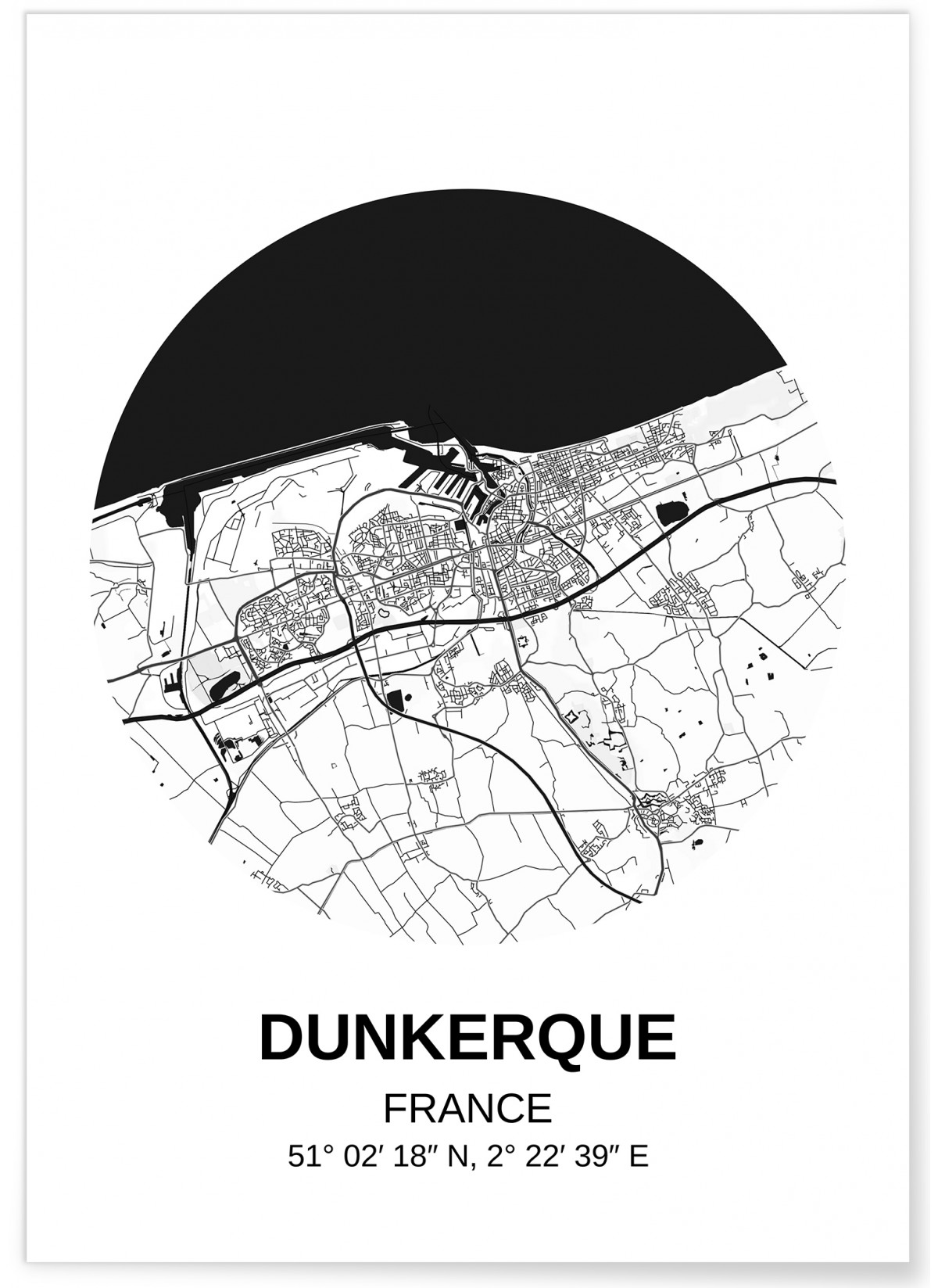 Affiche carte de ville de France, Dunkerque | L’Afficherie