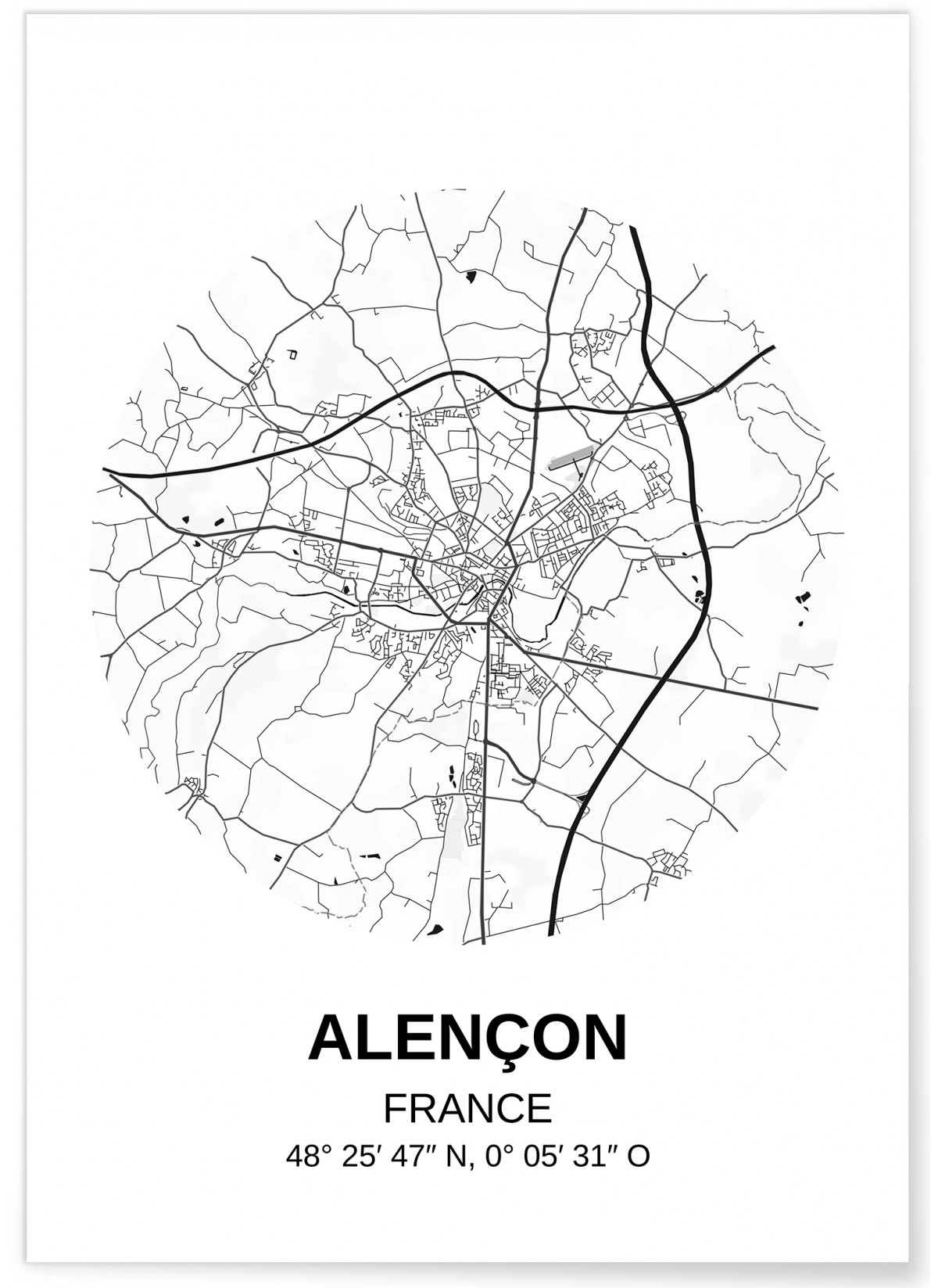 Carte Alençon, Affiche Ville à afficher dans le salon | L’Afficherie