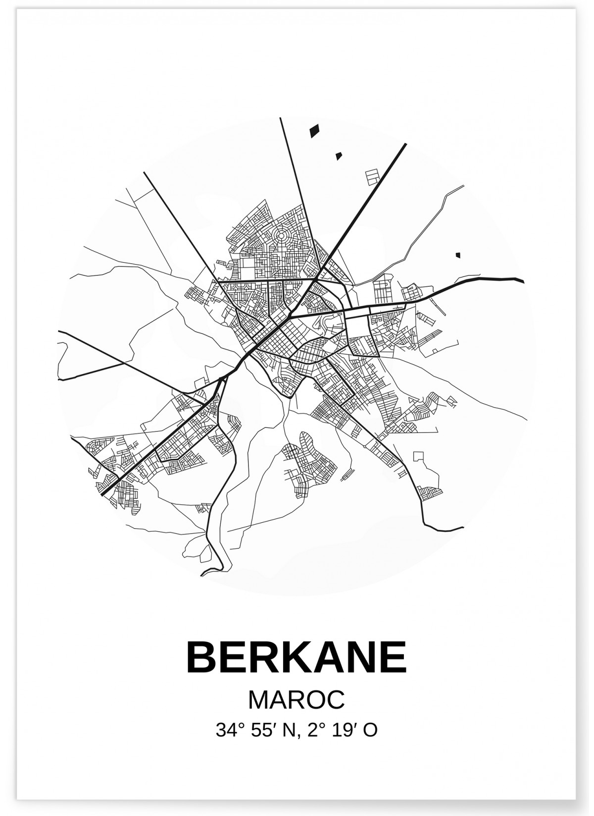 Carte Berkane, Poster Ville à afficher dans le salon | L’Afficherie