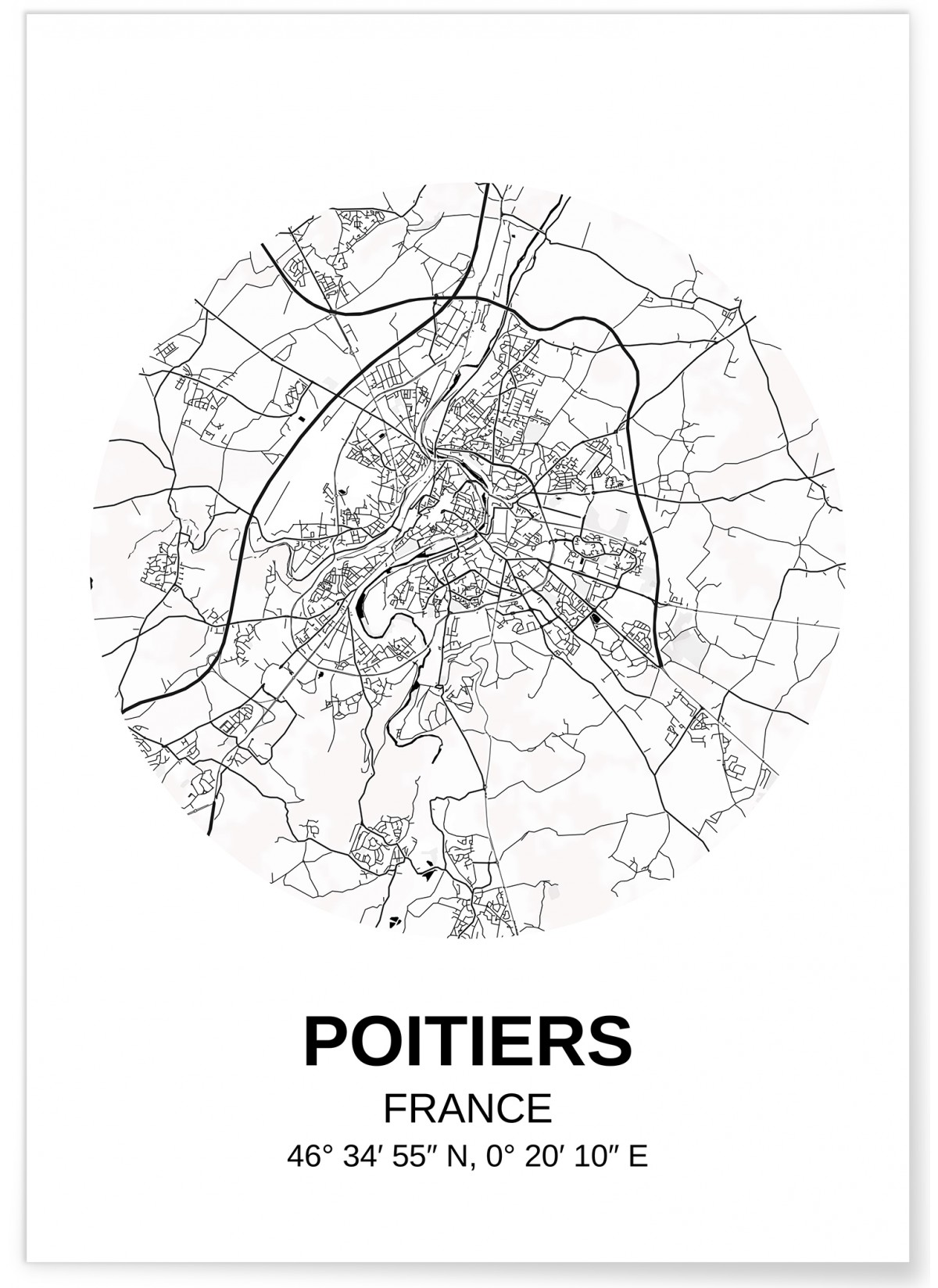 Affiche carte de ville de France, Poitiers | L’Afficherie