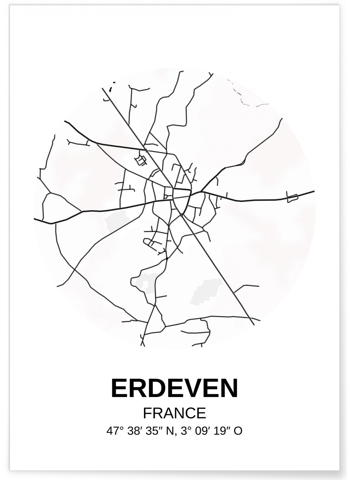 Carte Erdeven, Poster Ville à afficher dans le salon | L’Afficherie