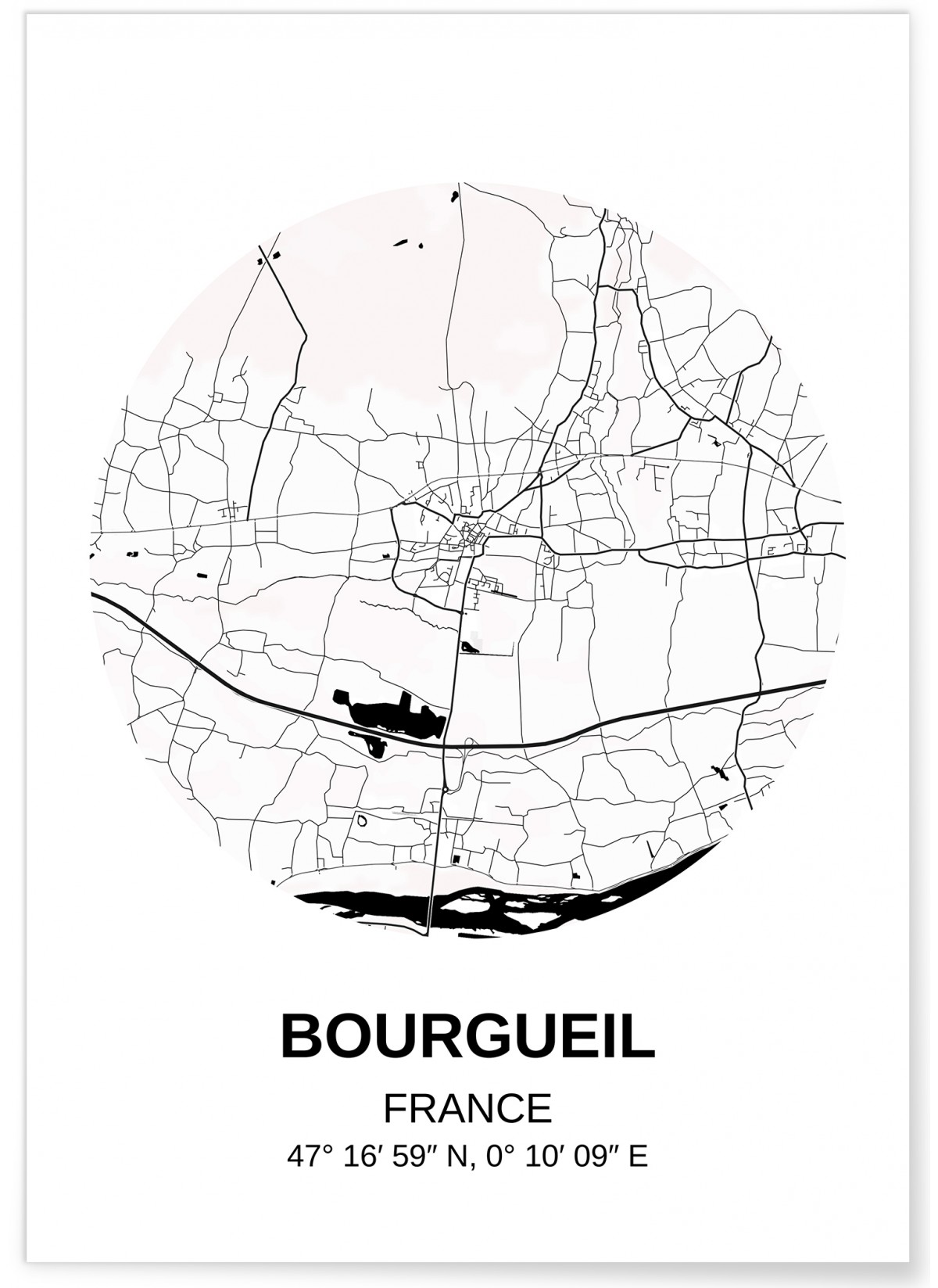 Carte Bourgueil, Poster Ville à afficher dans le salon | L’Afficherie