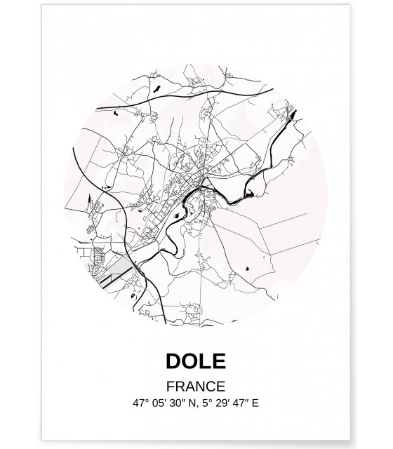 Carte Dole, Affiche Ville à afficher dans le salon | L’Afficherie